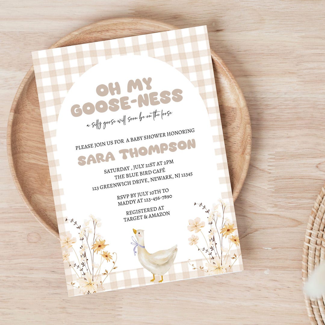 Silly Goose Baby Shower Invitation, Oh My Goose-ness, Wild Flowers Baby ...