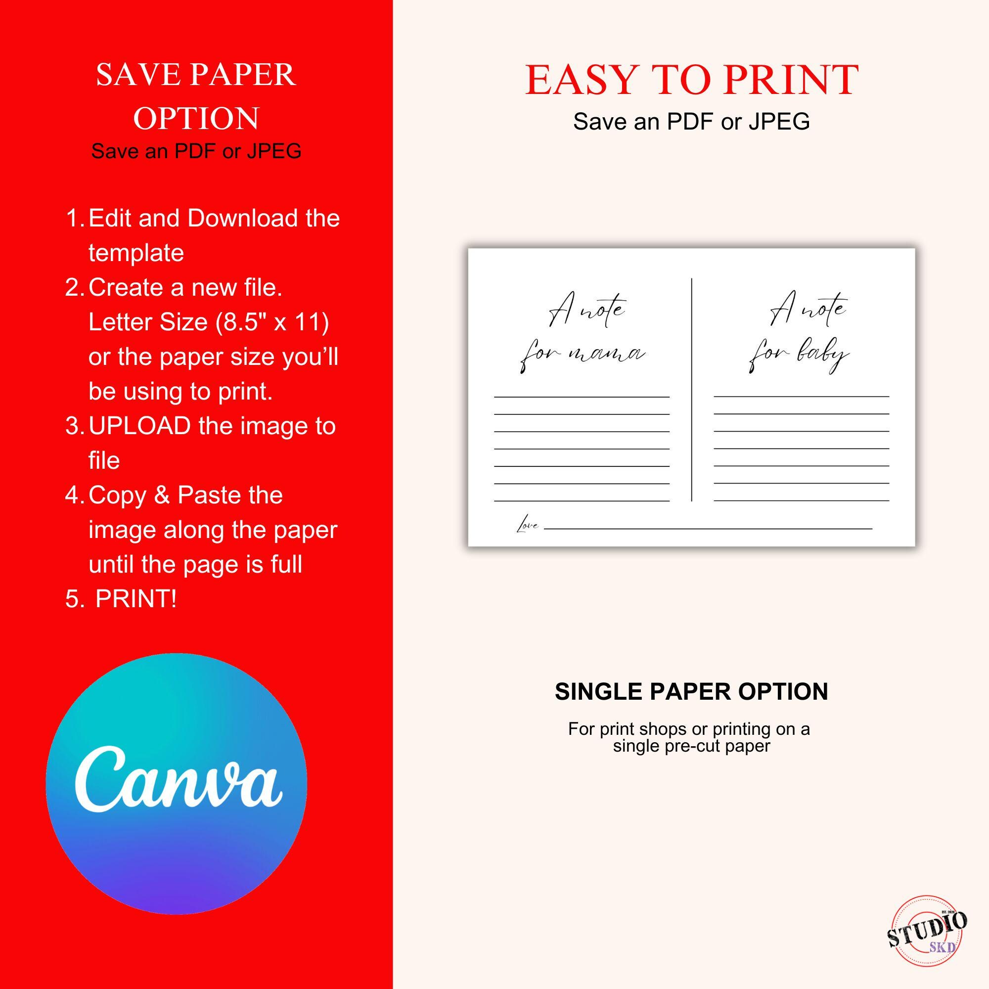 A Note for Baby & Mama Baby Shower Card, Baby Shower Activity, Words of ...