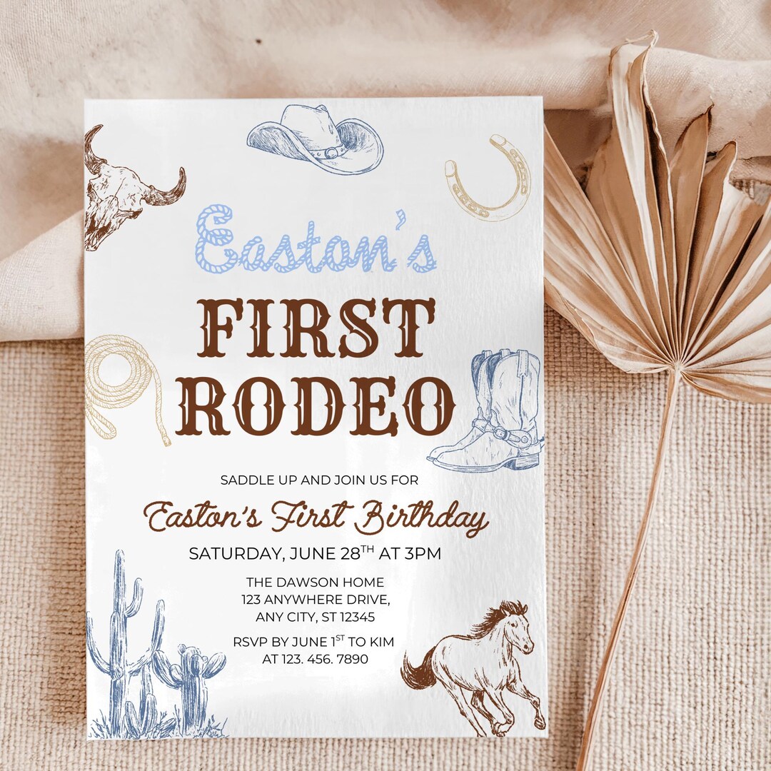 My First Rodeo Birthday Invitation, Cowboy 1st Birthday Invite, Canva ...