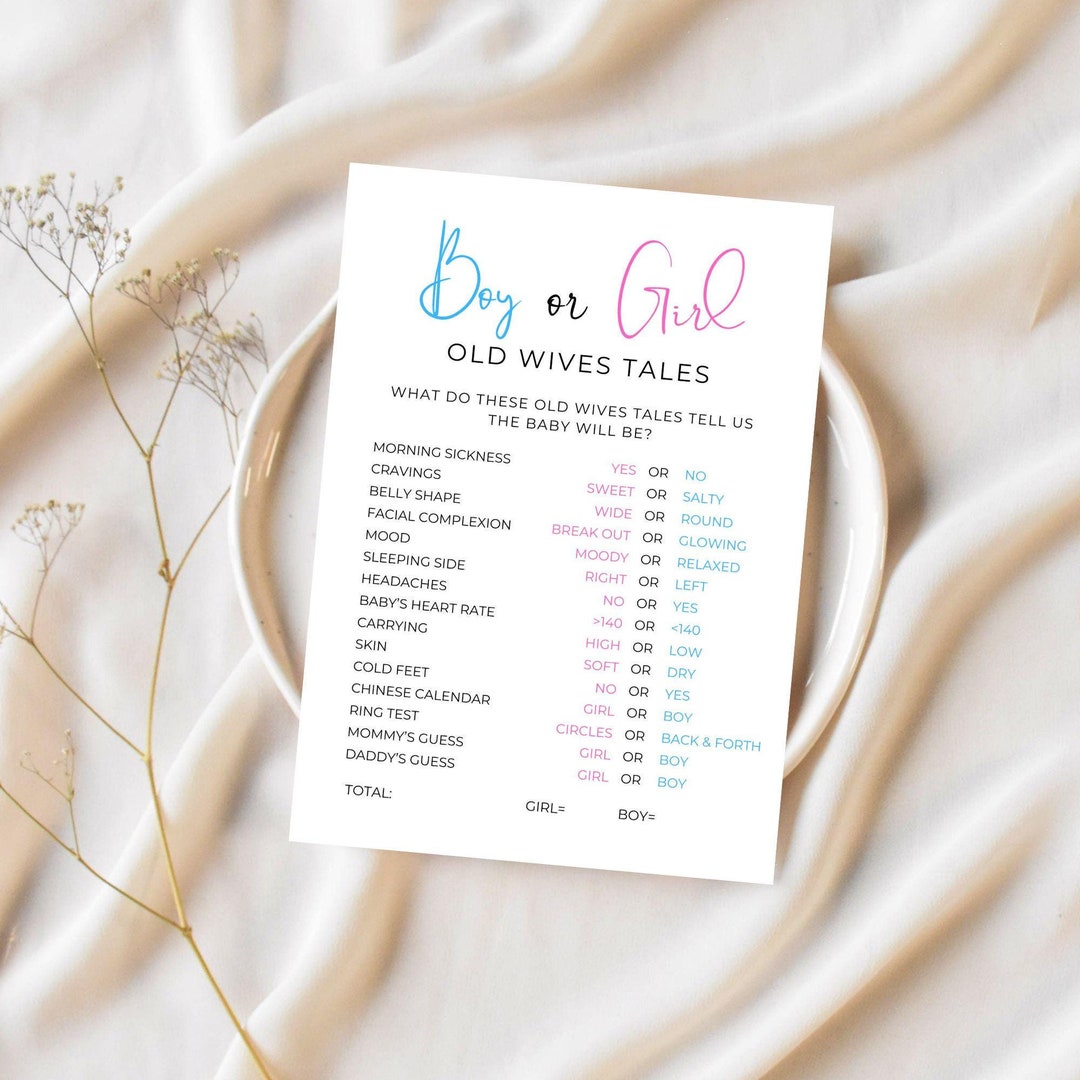 Old Wives Tale Gender Reveal Game, Boy or Girl, Old Wives Tale Baby ...