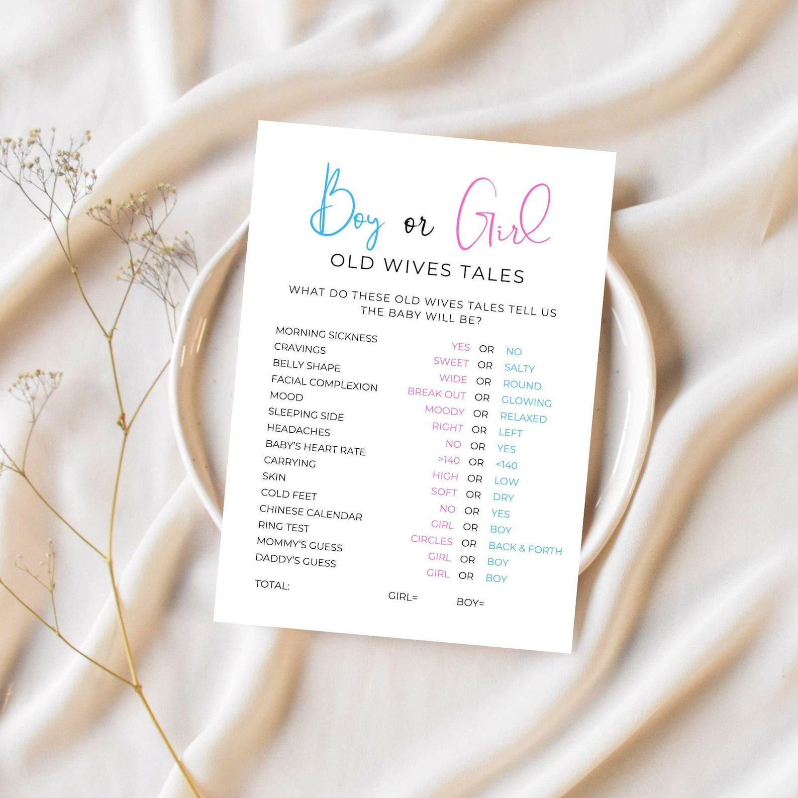 Old Wives Tale Gender Reveal Game, Boy or Girl, Old Wives Tale Baby ...