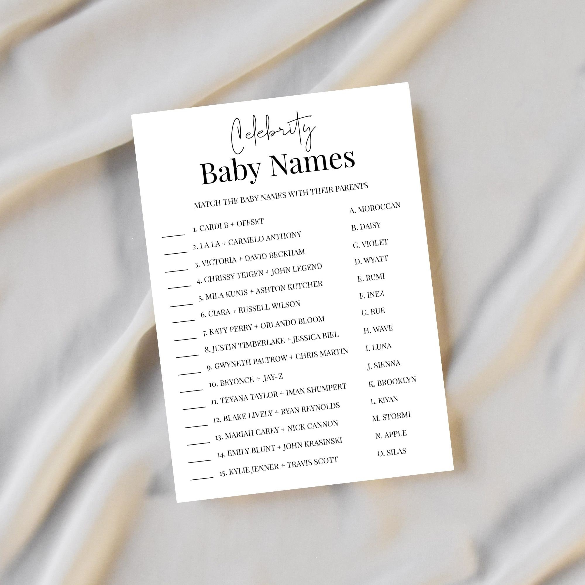 Printable Baby Shower Games, Celebrity Baby Names Game, Pop Culture ...