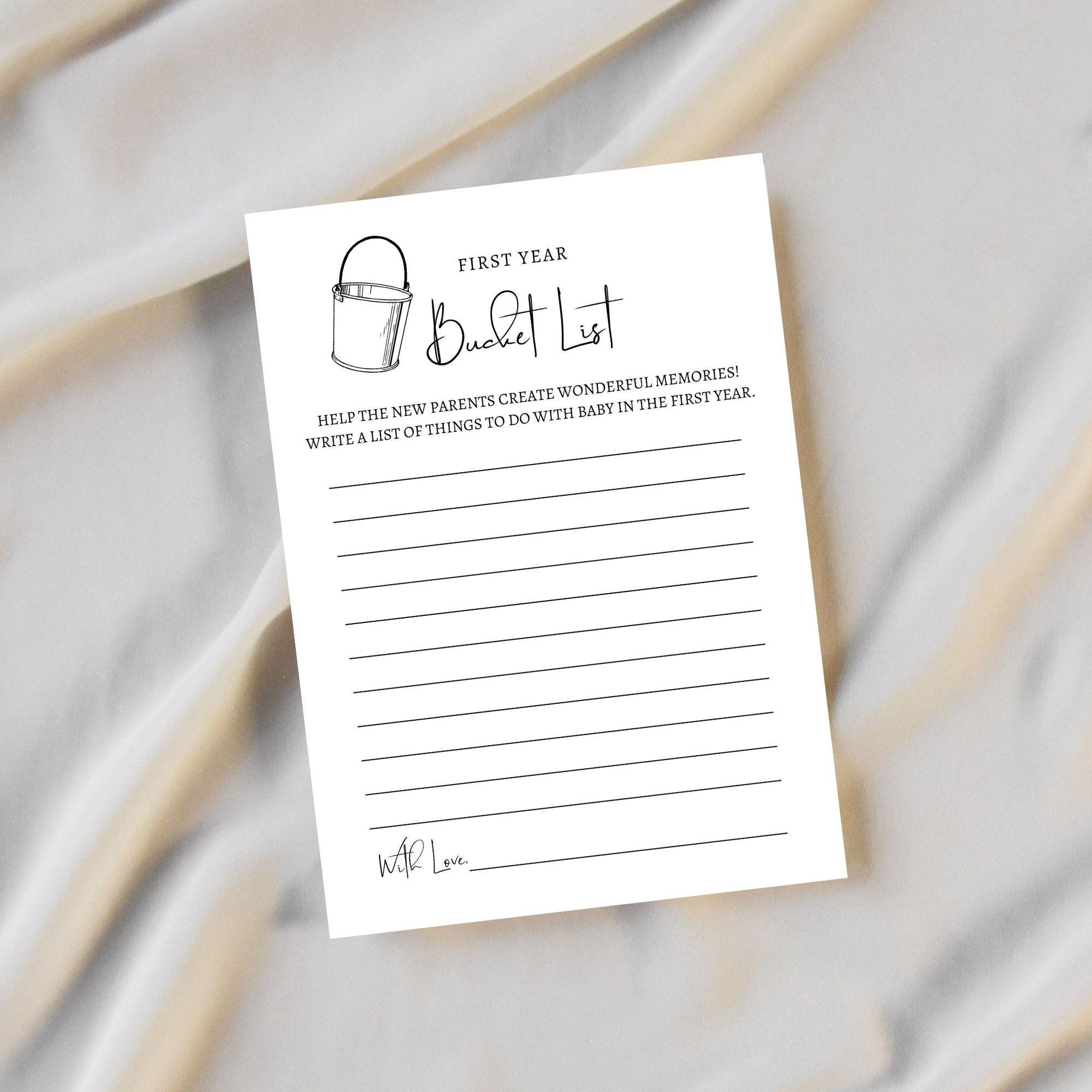 Baby Bucket List Baby Shower Activity, Minimalist Baby's First Year ...