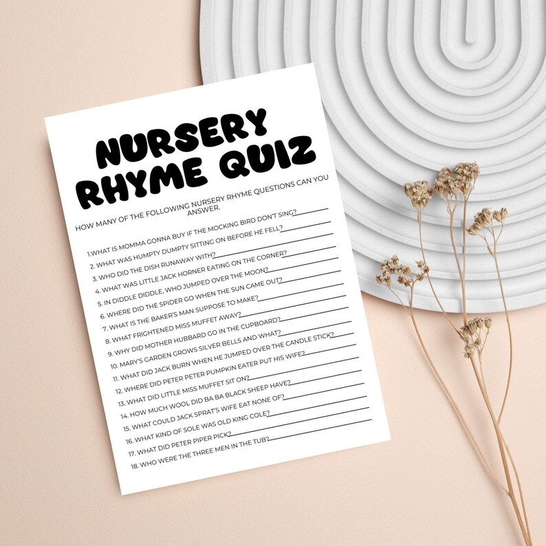 Nursery Rhyme Quiz Baby Shower Game, Shower Nursery Rhyme Game, Nursery ...