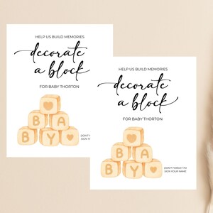 Decorate a Block Baby Shower Activity, Baby Shower Keepsake, Baby ...