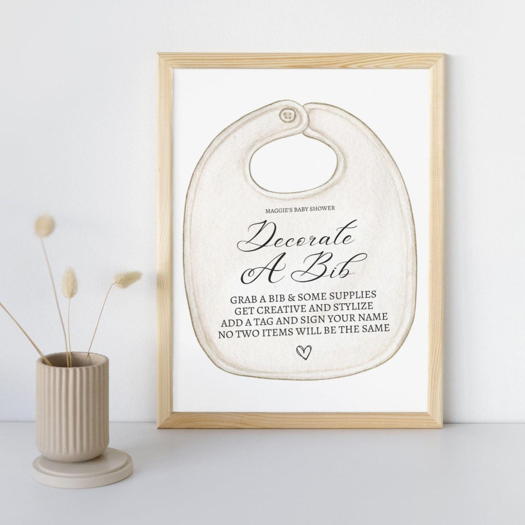 Decorate a Bib Station Baby Shower Sign, Baby Shower Bib Making Sign ...