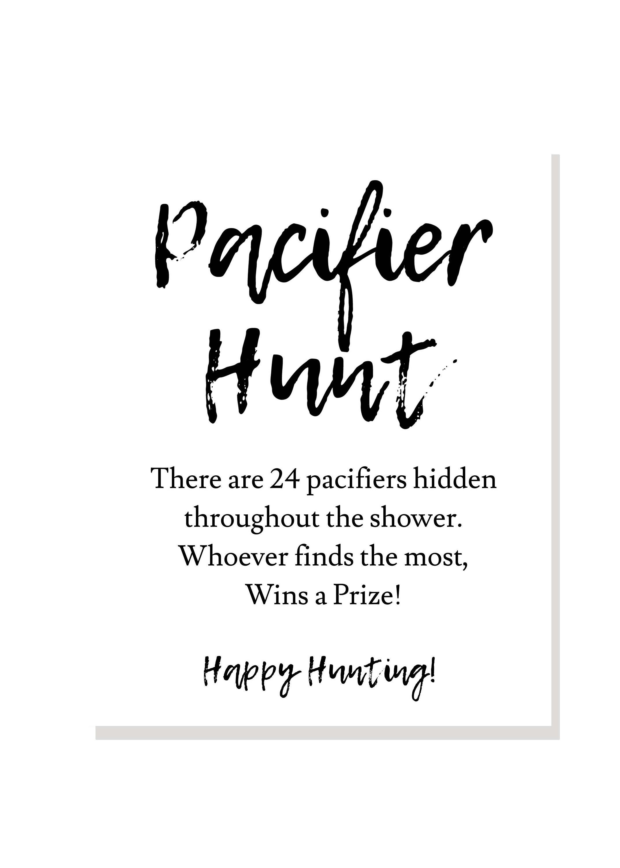 Pacifier Hunt Baby Shower Game Sign Digital Editable Printable Templett ...