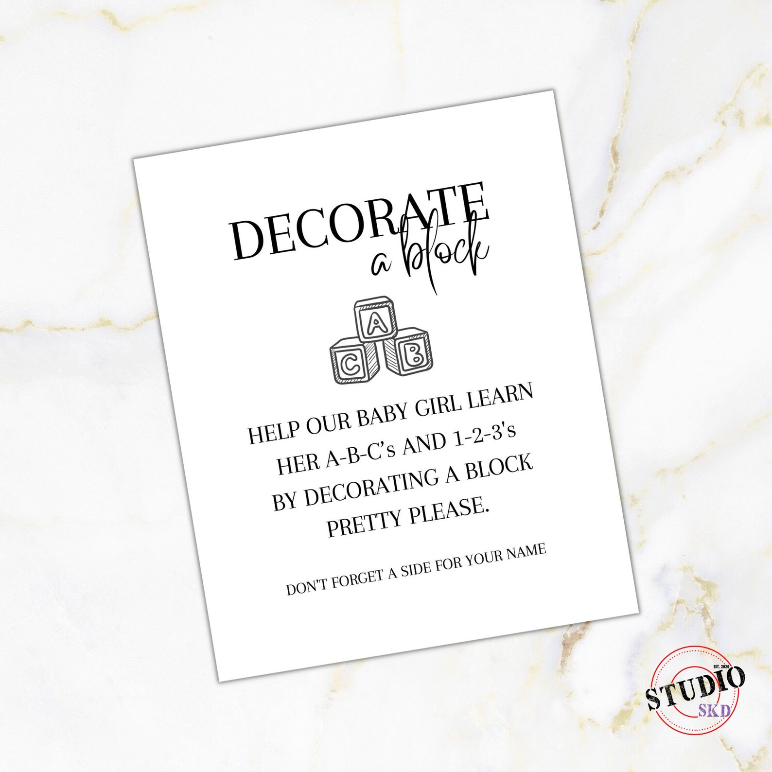 Decorate a Block Baby Shower Activity, Decorate Baby's First ABC Blocks ...