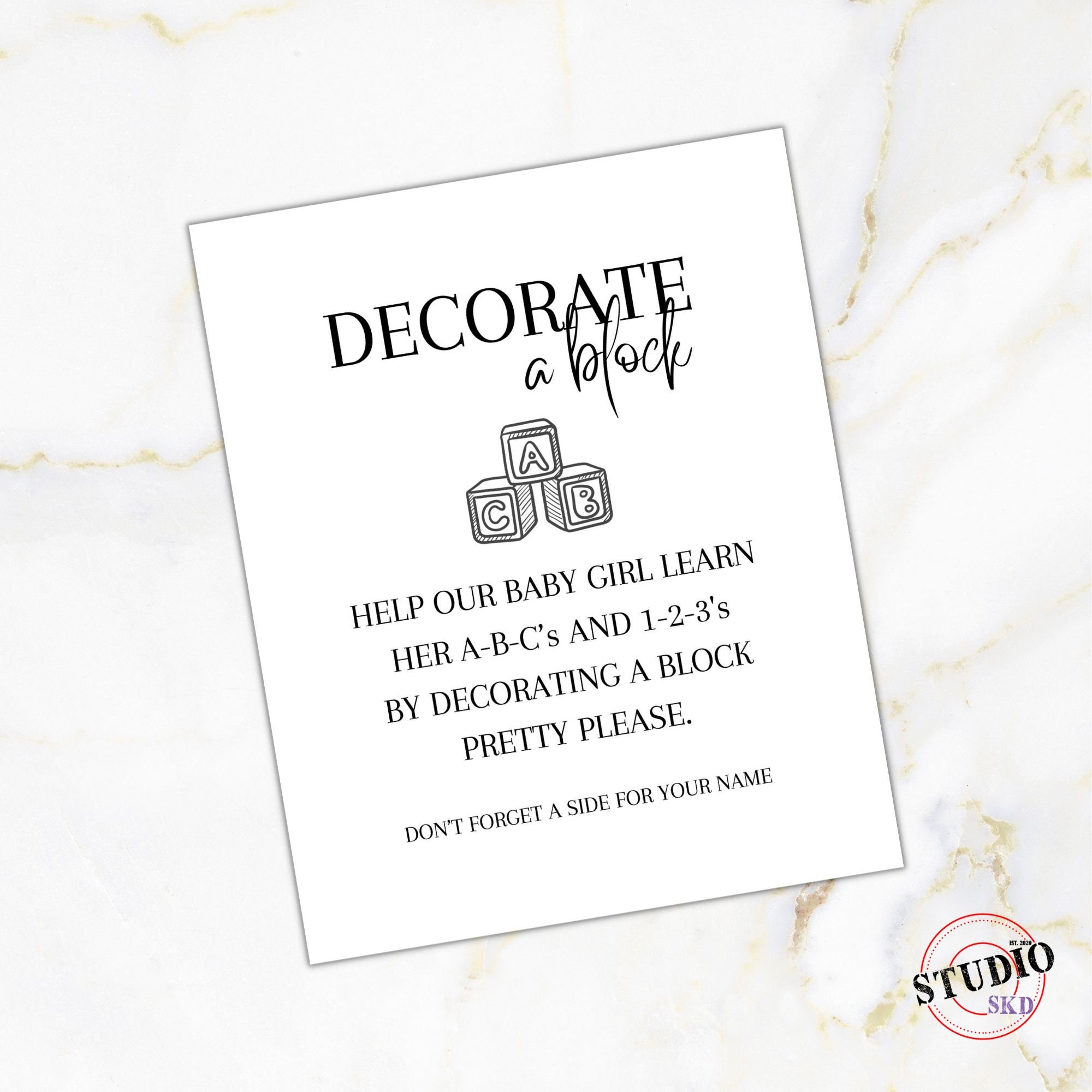 Decorate a Block Baby Shower Activity, Decorate Baby's First ABC Blocks ...