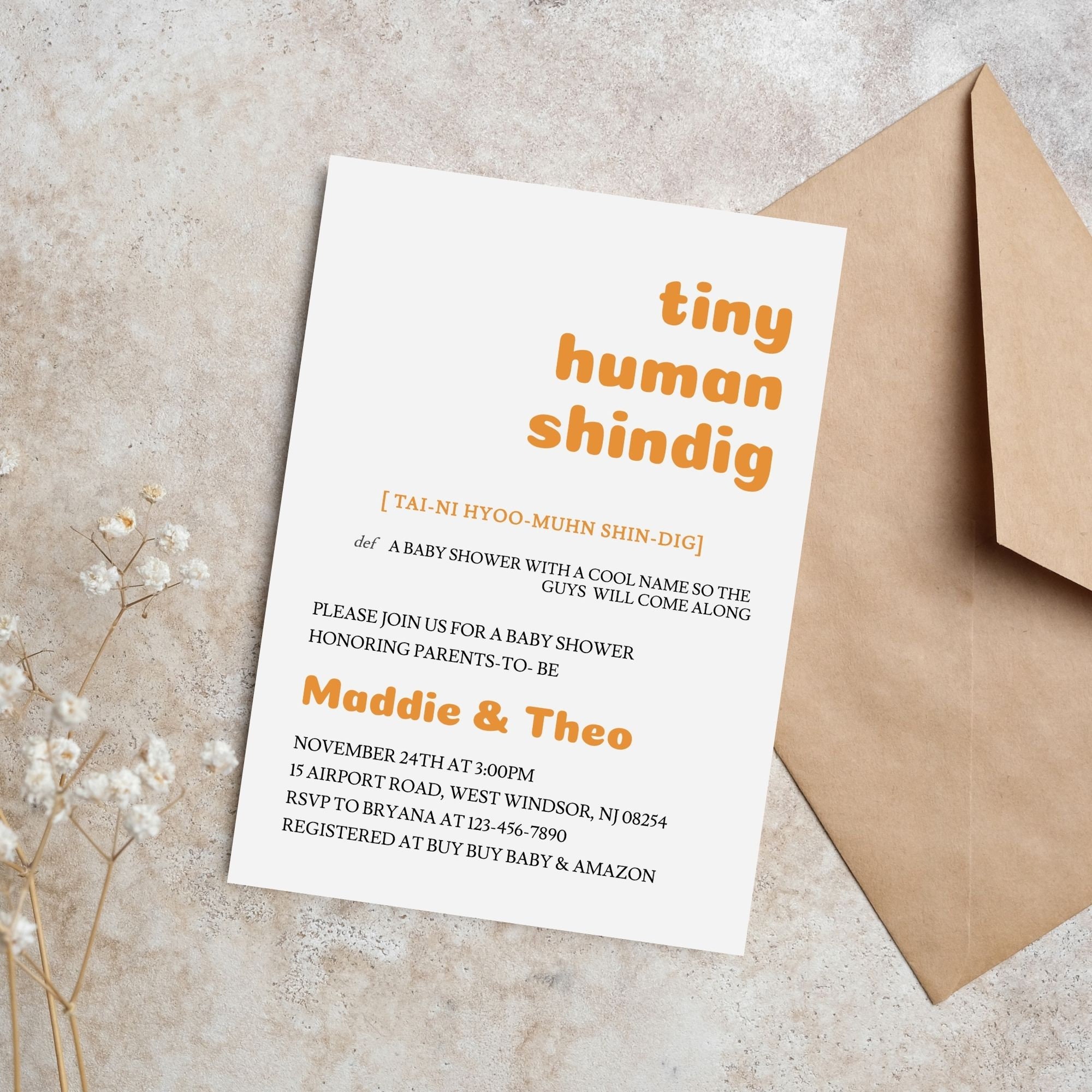 Tiny Human Shindig Invitation, Modern Baby Shower Invitation, Jack and ...