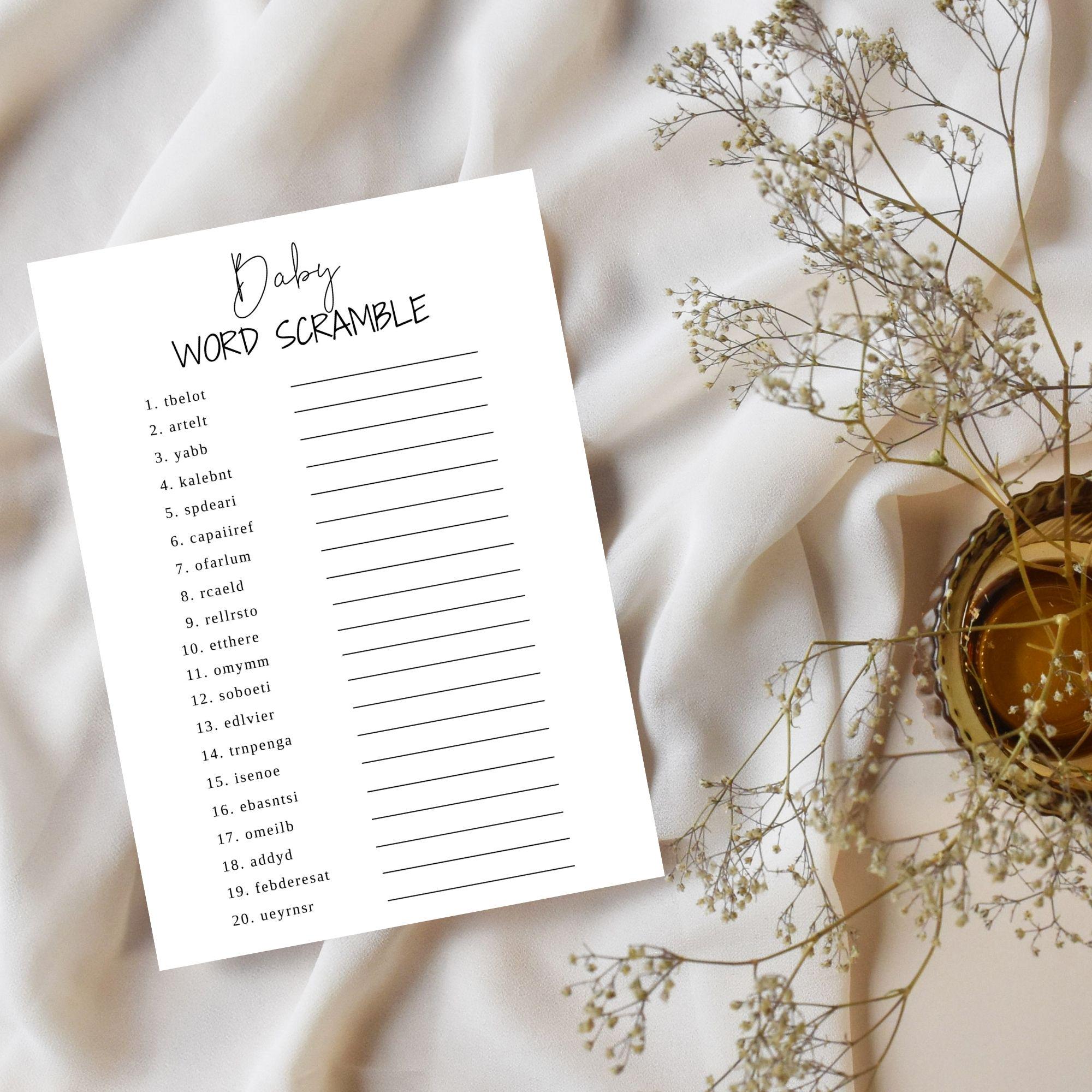 Baby Word Scramble Baby Shower Game, Gender Neutral, Baby Shower Word ...