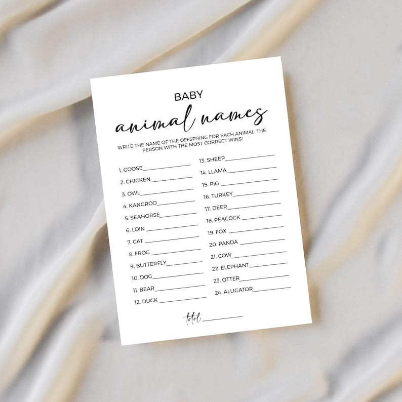 Baby Animal Names Game, Printable Baby Shower Games, Name That ...