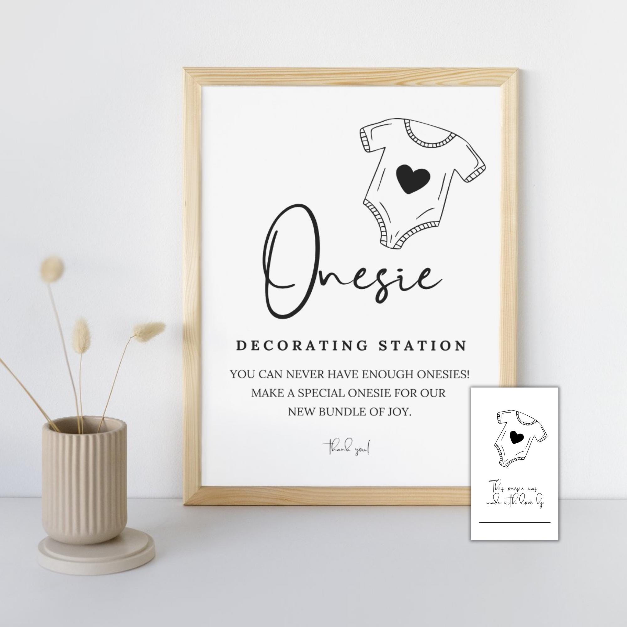 Onesie Station Sign and Hangtag, Decorate a Onesie Baby Shower Activity ...