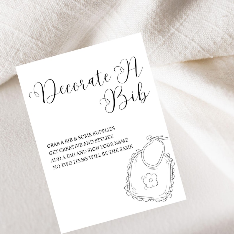 Design a Bib Sign, Baby Shower Activity Sign, Decorate a Bib Baby ...