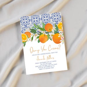 Editable Gender Reveal Invitation, Orange You Curious, A Little Cutie ...