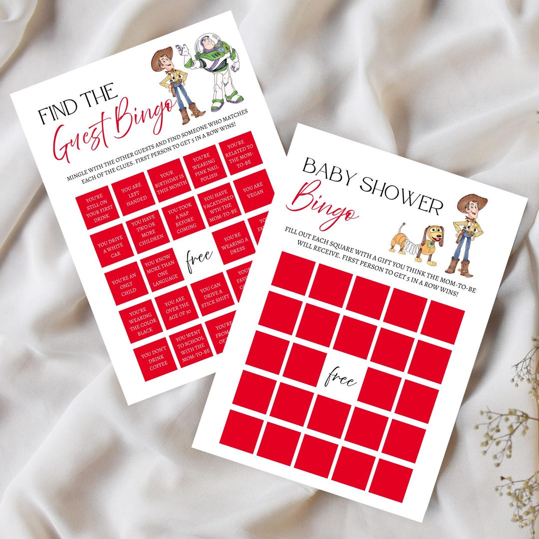 Boy Story Bingo Duo, Find the Guest, Printable Baby Shower Games ...