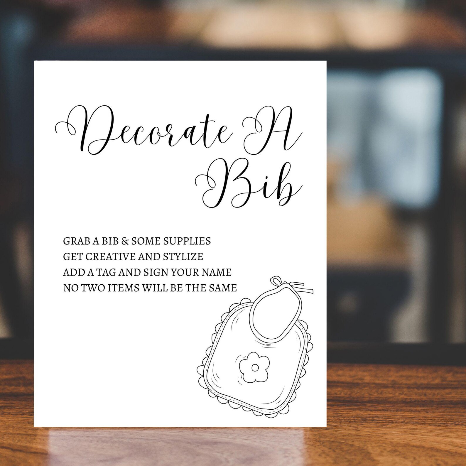 Decorate A Bib Station Baby Shower Sign, Make Your Own Bib, Editable ...