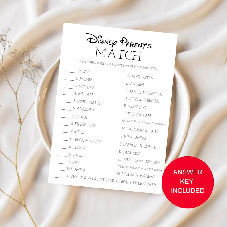 Parents Match Baby Shower Game, Match the Parents, Cartoon Characters ...