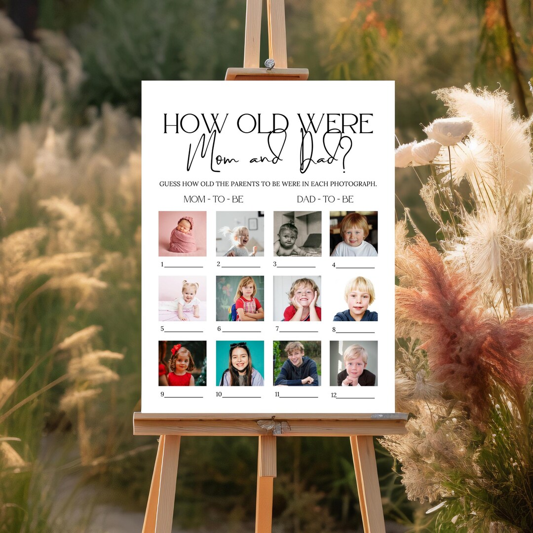 Printable Baby Shower Games, How Old Were Mom and Dad, Baby Photo Game ...
