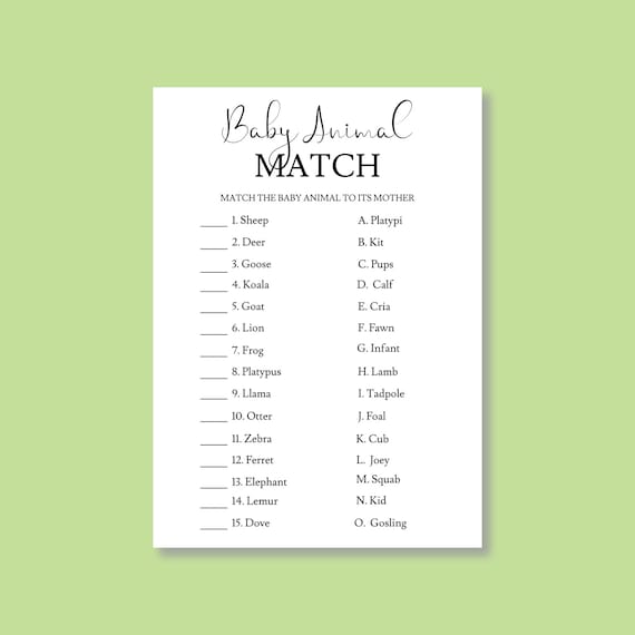 Baby Animal Matching Game Match the Baby Animal to Its Mother - Etsy