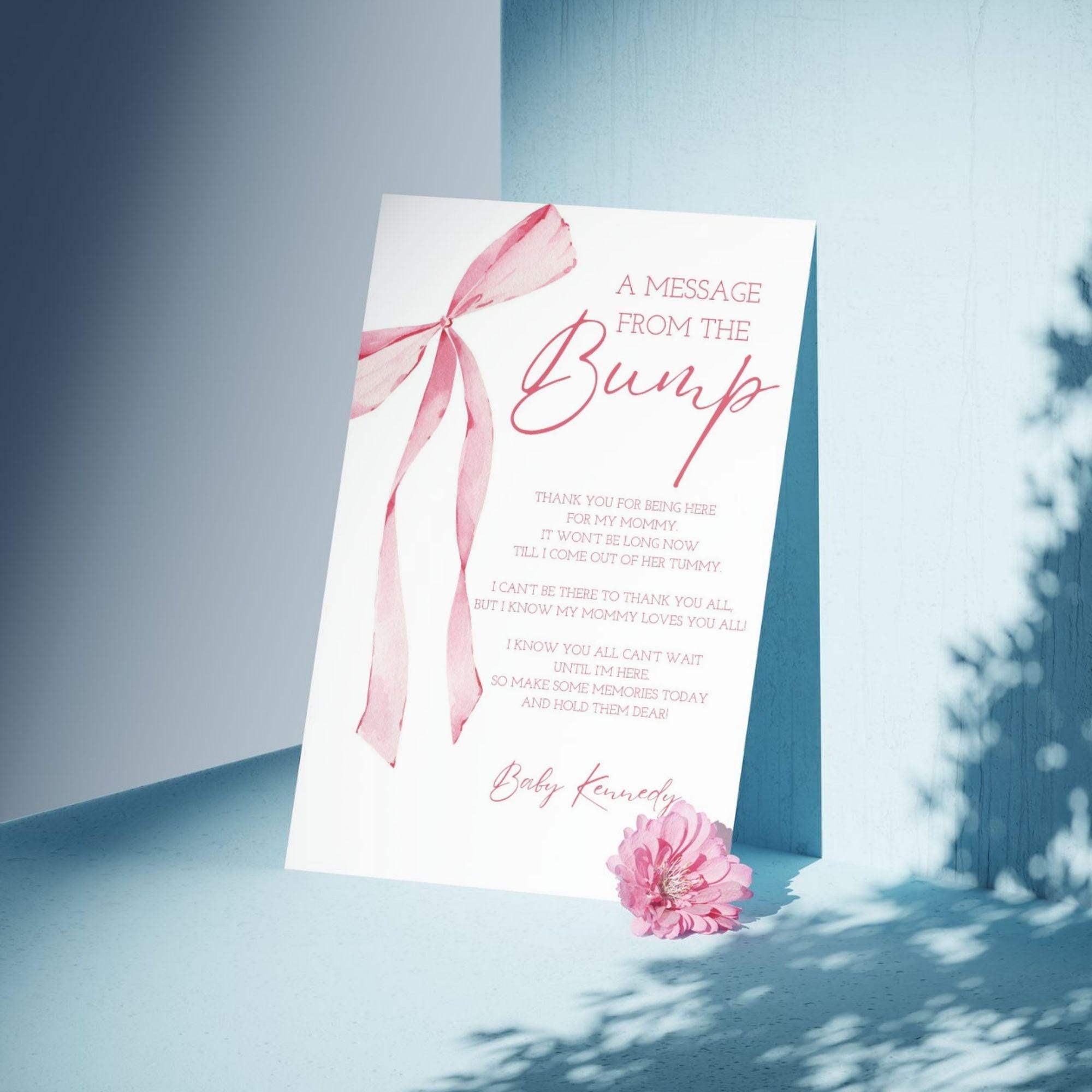 Pink Bow Message From the Bump Baby Shower Sign, Coquette Sweet Message ...
