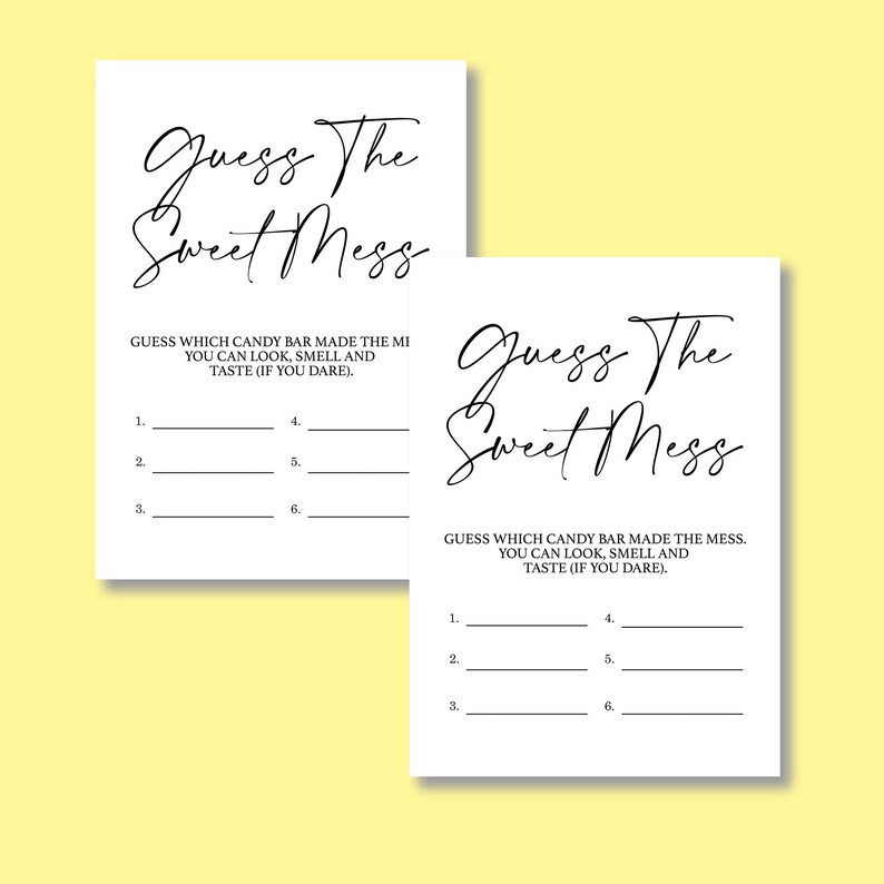 Guess the Sweet Mess Baby Shower Game Card Name That Poo - Etsy