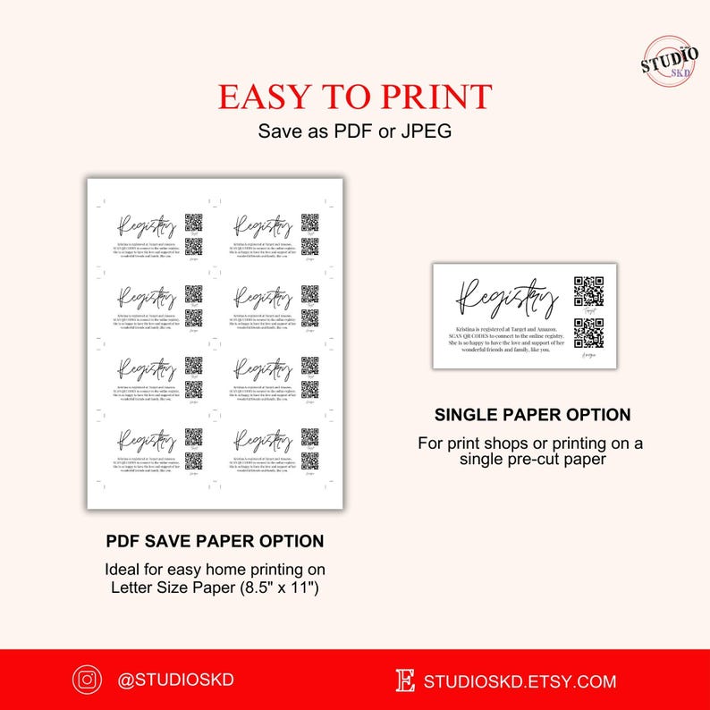 Custom Registry Card With QR Codes, Scan for Gift Registry, Digital ...