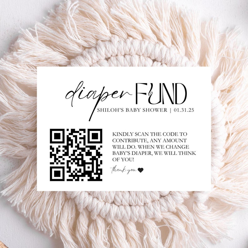 Diaper Fund Card With QR Codes, Baby Shower Card, Donations for Diapers ...