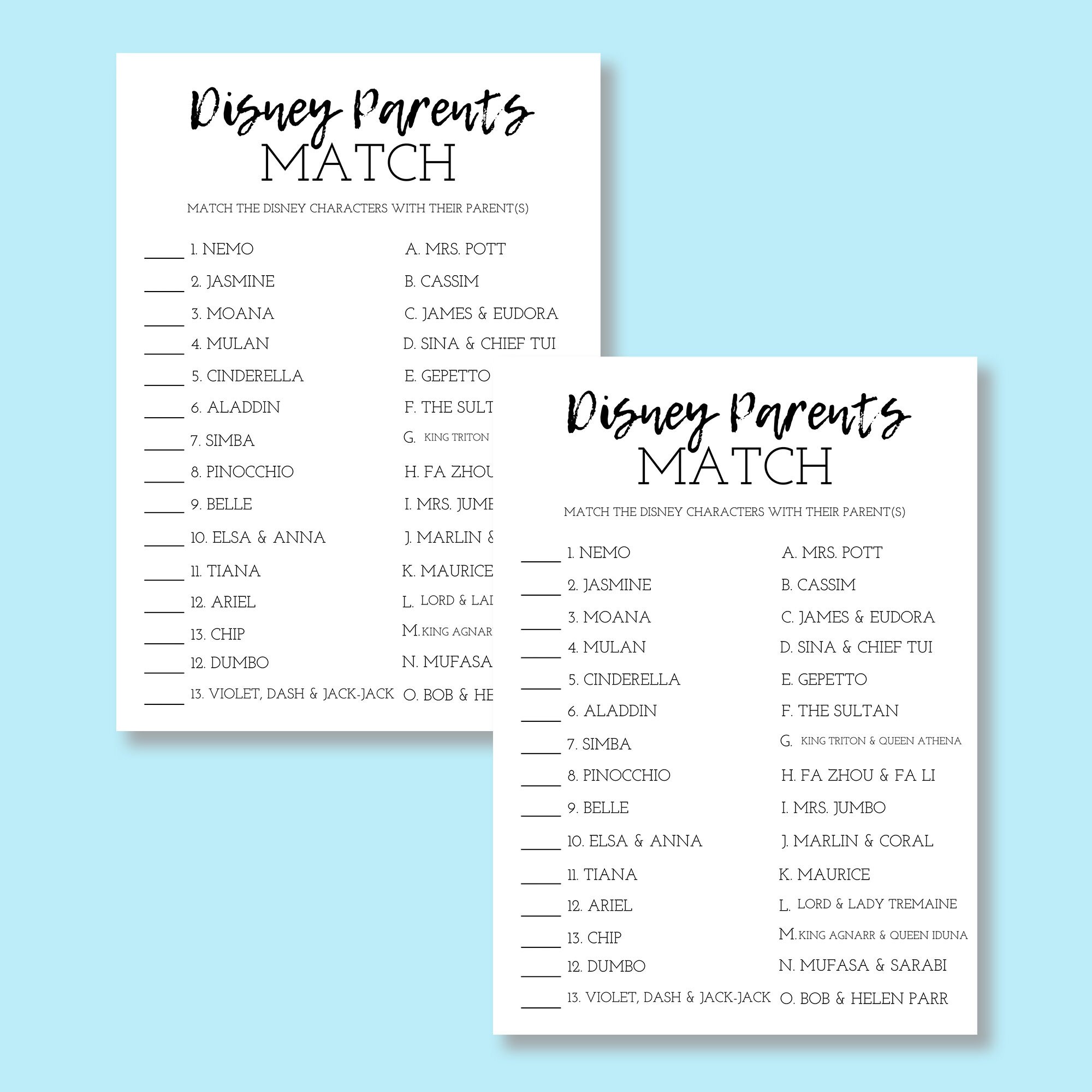 Parents Matching Baby Shower Game Card Match the Parents to - Etsy UK