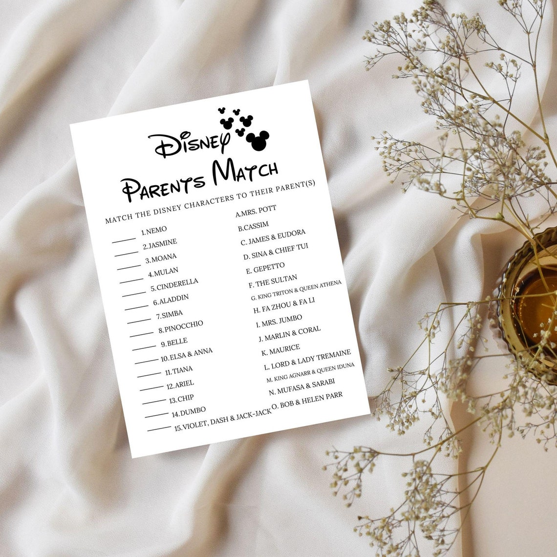 Parents Match Baby Shower Game Match the Parents to Your Favorite ...