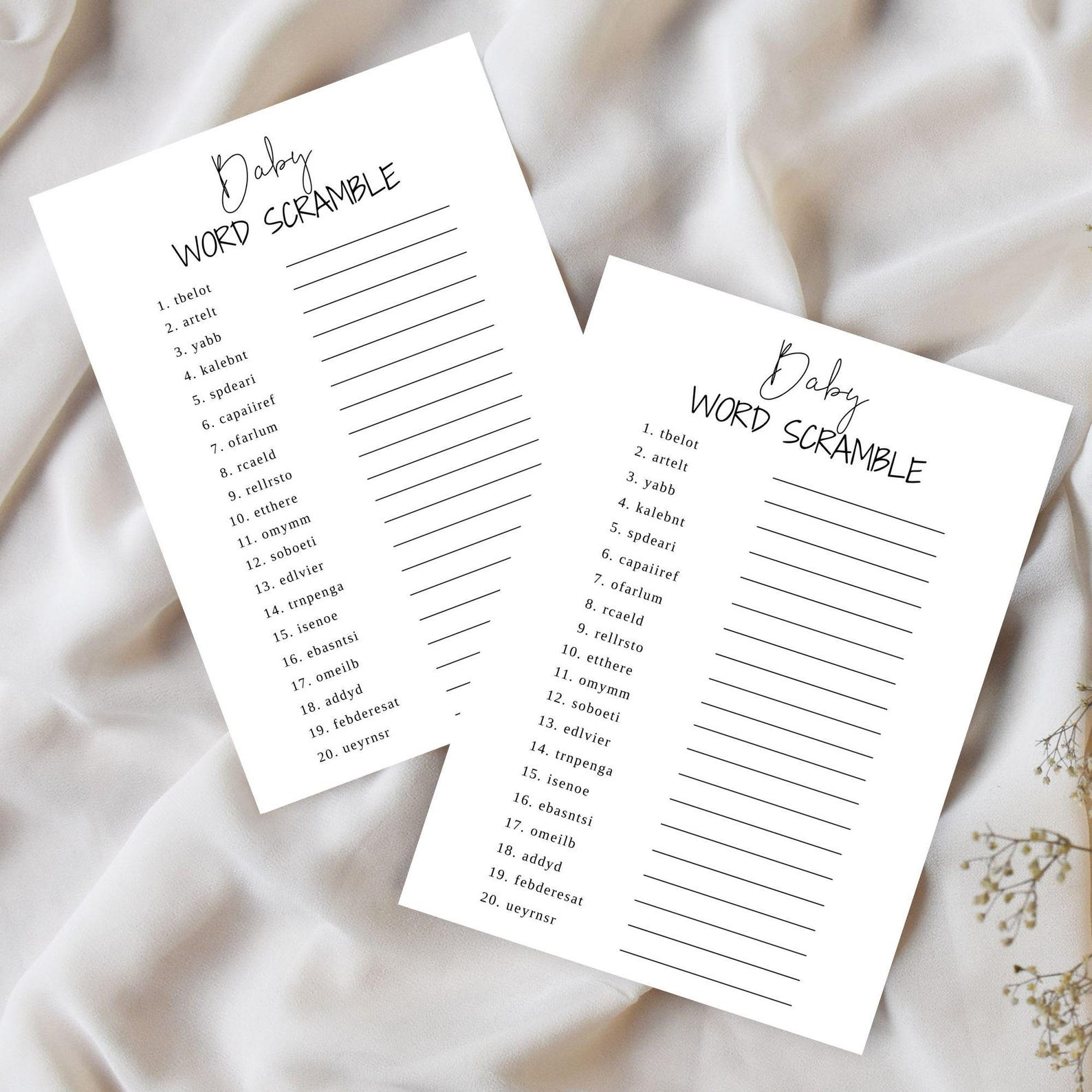 Baby Word Scramble Game, Printable Baby Shower Games, Baby Babble ...