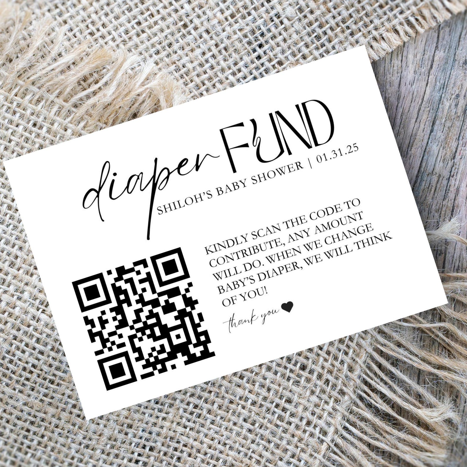 Diaper Fund Card With QR Codes, Baby Shower Card, Donations for Diapers ...