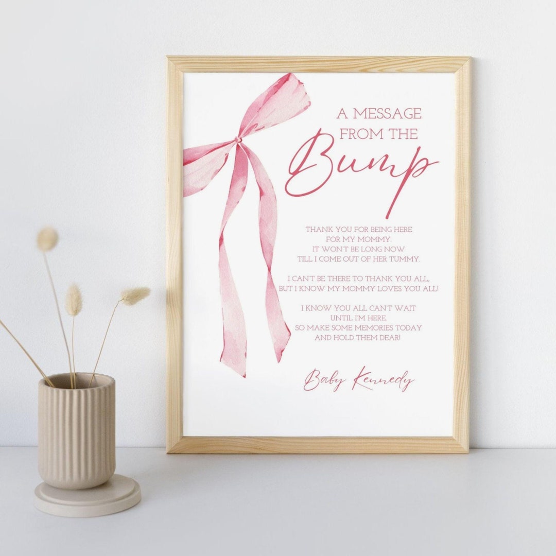 Pink Bow Message From the Bump Baby Shower Sign, Coquette Sweet Message ...