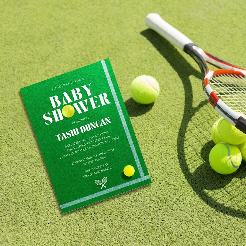 Tennis Baby Shower Invitation, Our Little Wimbledon Champ is on the Way ...
