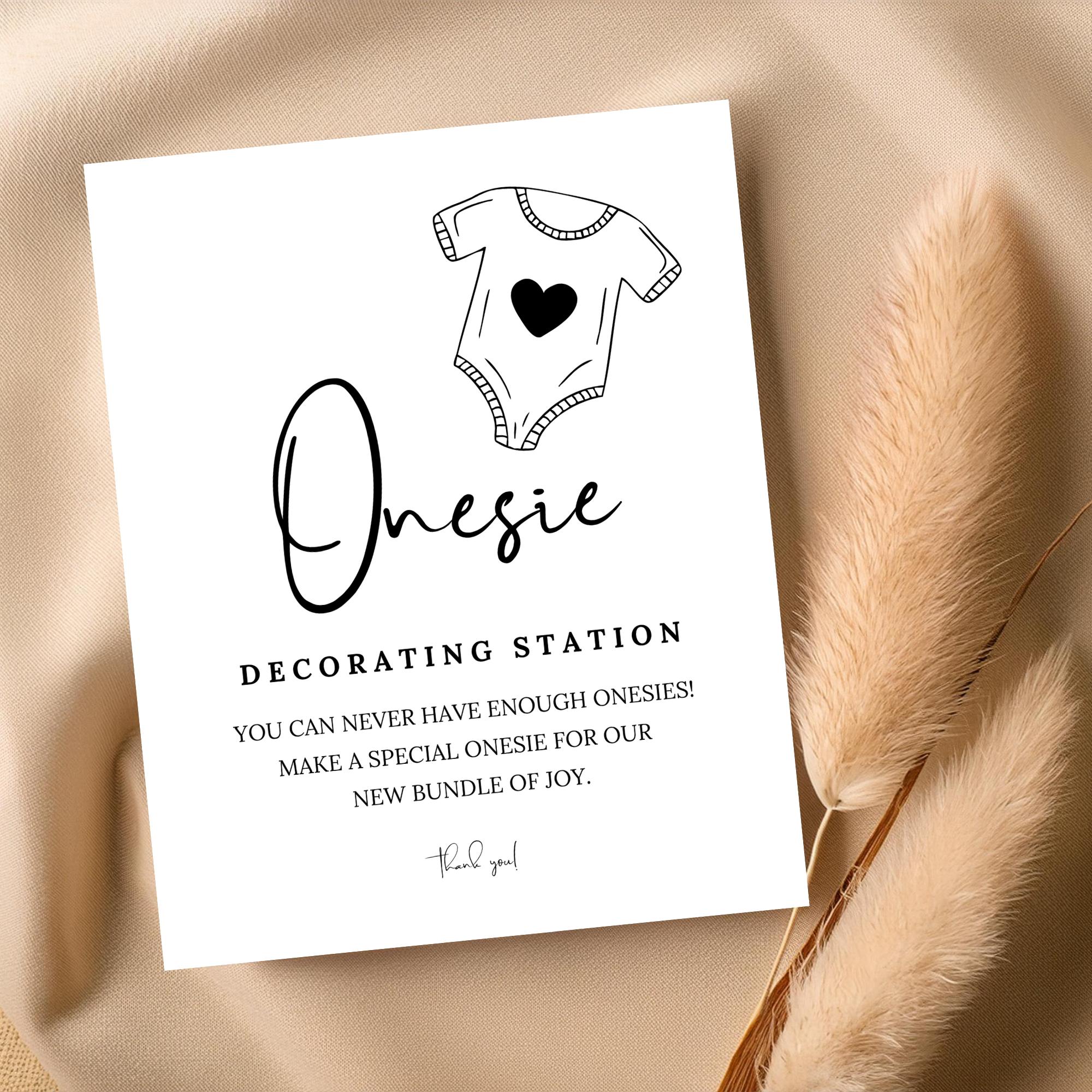 Onesie Station Sign and Hangtag, Decorate a Onesie Baby Shower Activity ...