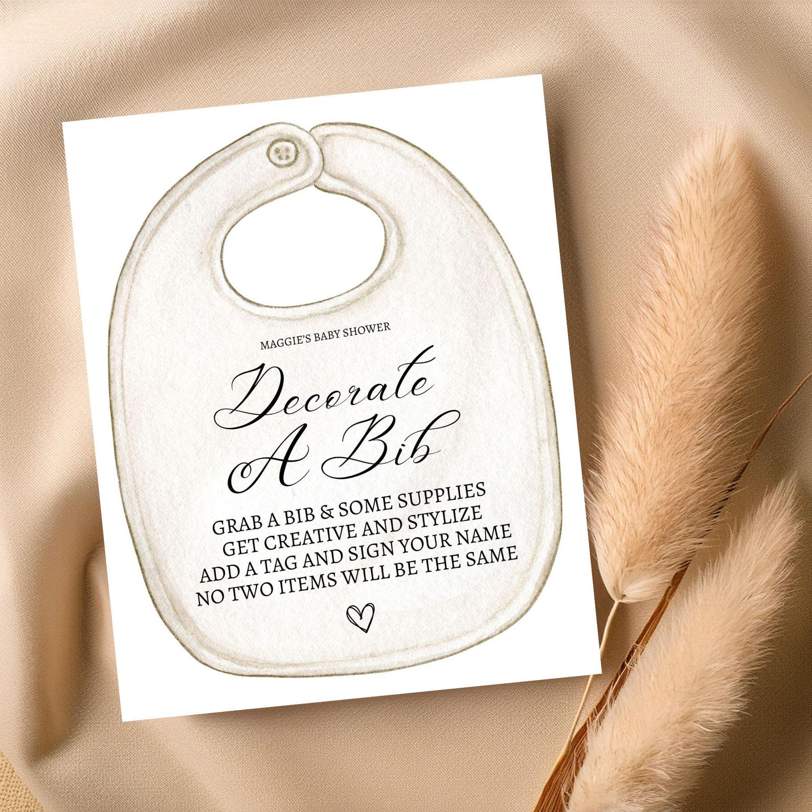 Decorate a Bib Sign, Baby Shower Activity Sign, Design a Bib Baby ...