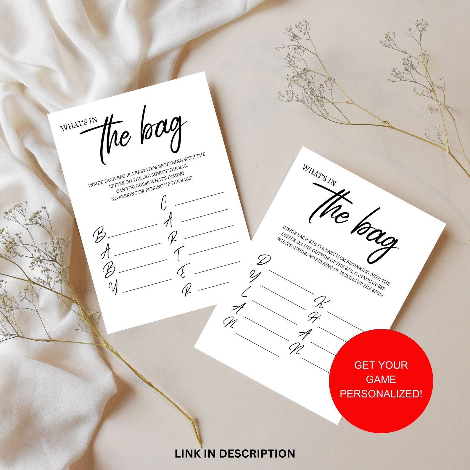 What's in the Bag Baby Shower Game, Baby Items Guessing Game ...