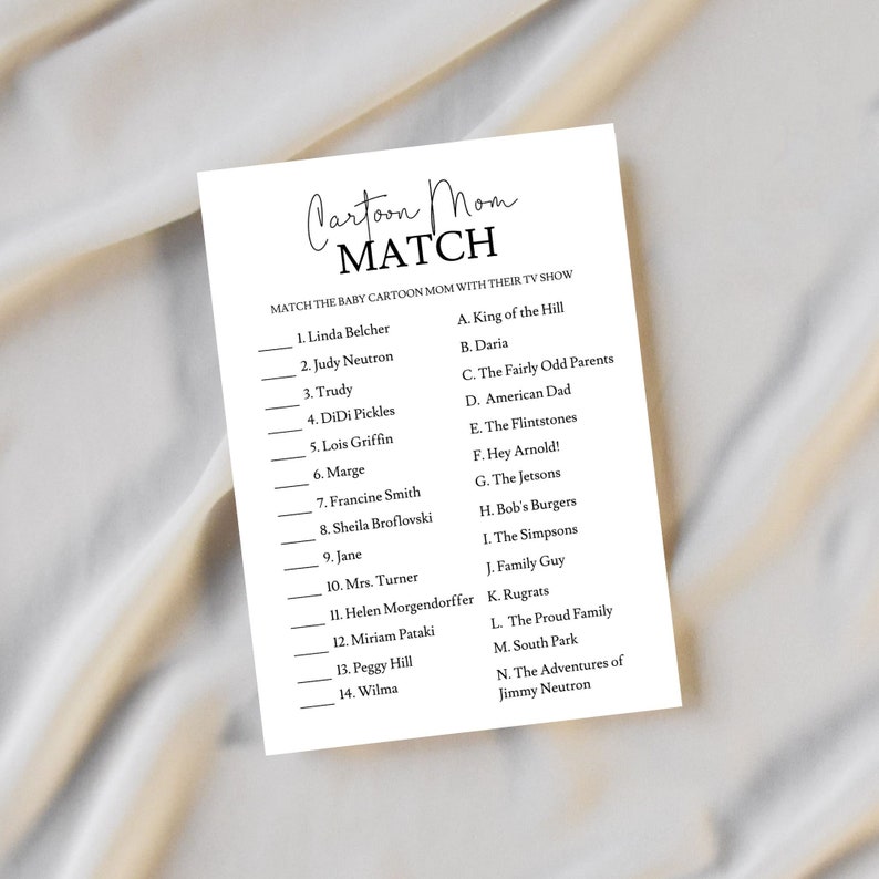 Baby Shower Games, Cartoon Mom Match Game, Match the Cartoon Moms to ...