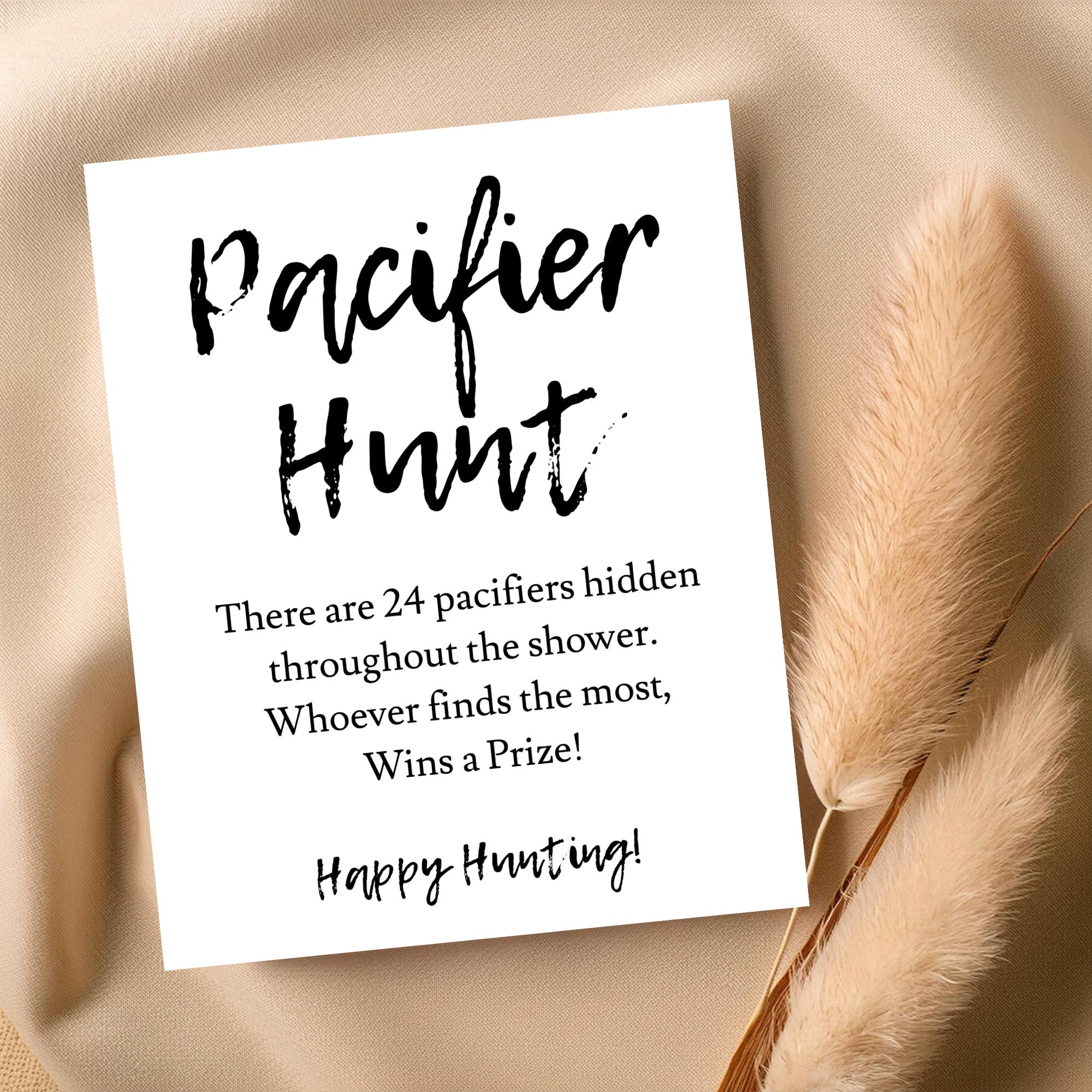 Pacifier Hunt Baby Shower Game Sign, Hidden Pacifier Game, Find the ...