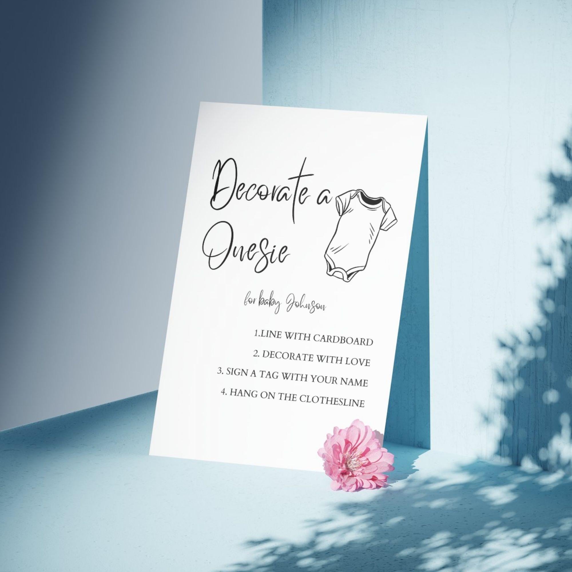 Decorate a Onesie Sign Baby Shower Activity Instructions Editable Canva ...