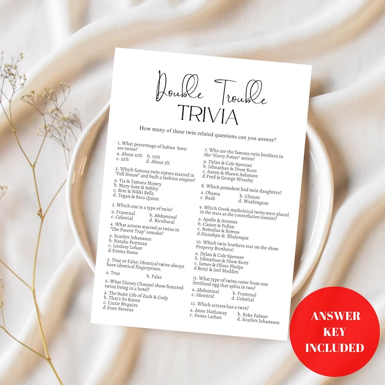 Twins Baby Shower Games, Double Trouble Trivia Game, Twin Baby Shower ...