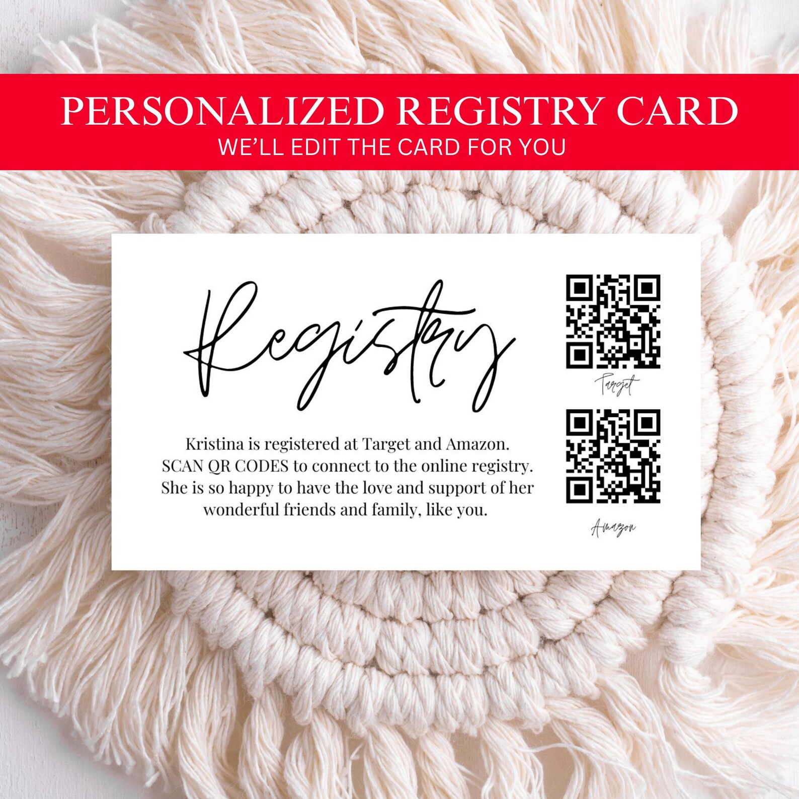 Custom Registry Card With QR Codes, Scan for Gift Registry, Digital ...