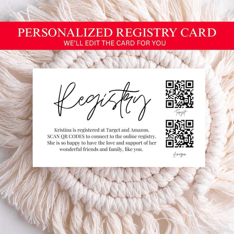 Custom Registry Card With QR Codes, Scan for Gift Registry, Digital ...