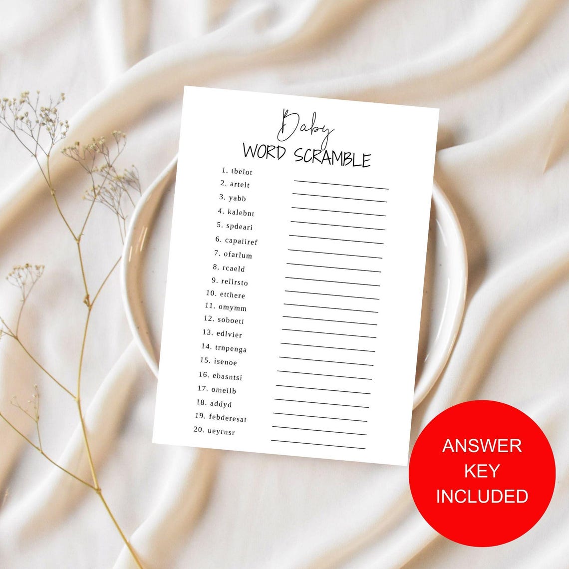 Baby Word Scramble Game, Printable Baby Shower Games, Baby Babble ...
