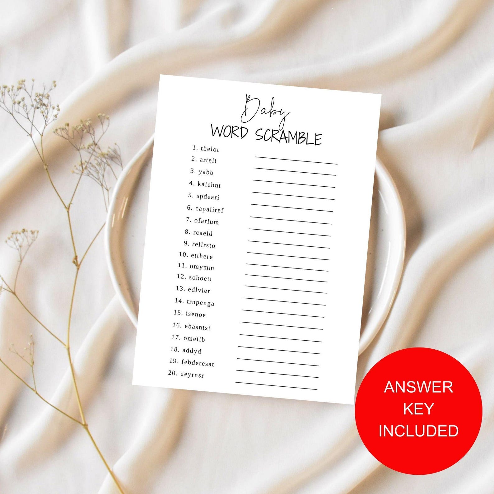 Baby Word Scramble Game, Printable Baby Shower Games, Baby Babble ...