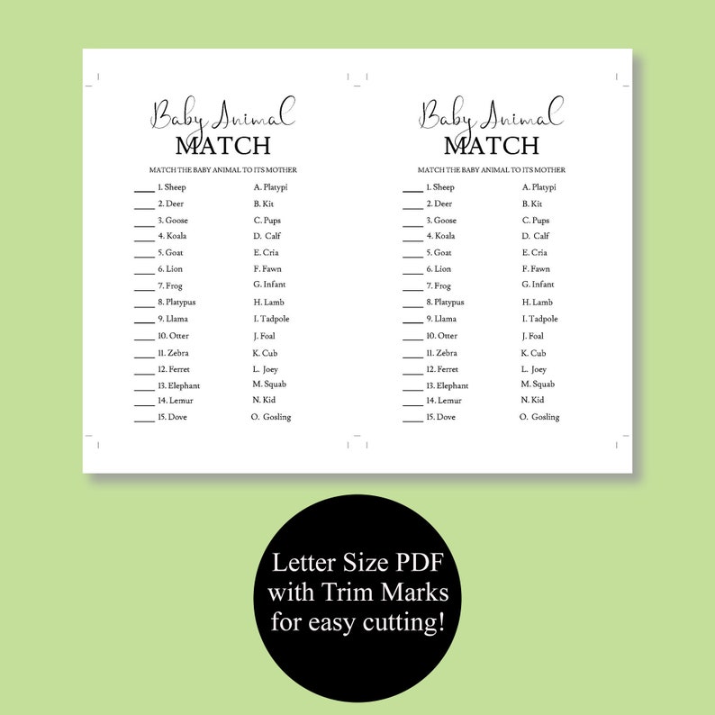 Baby Animal Matching Game Match the Baby Animal to Its Mother - Etsy