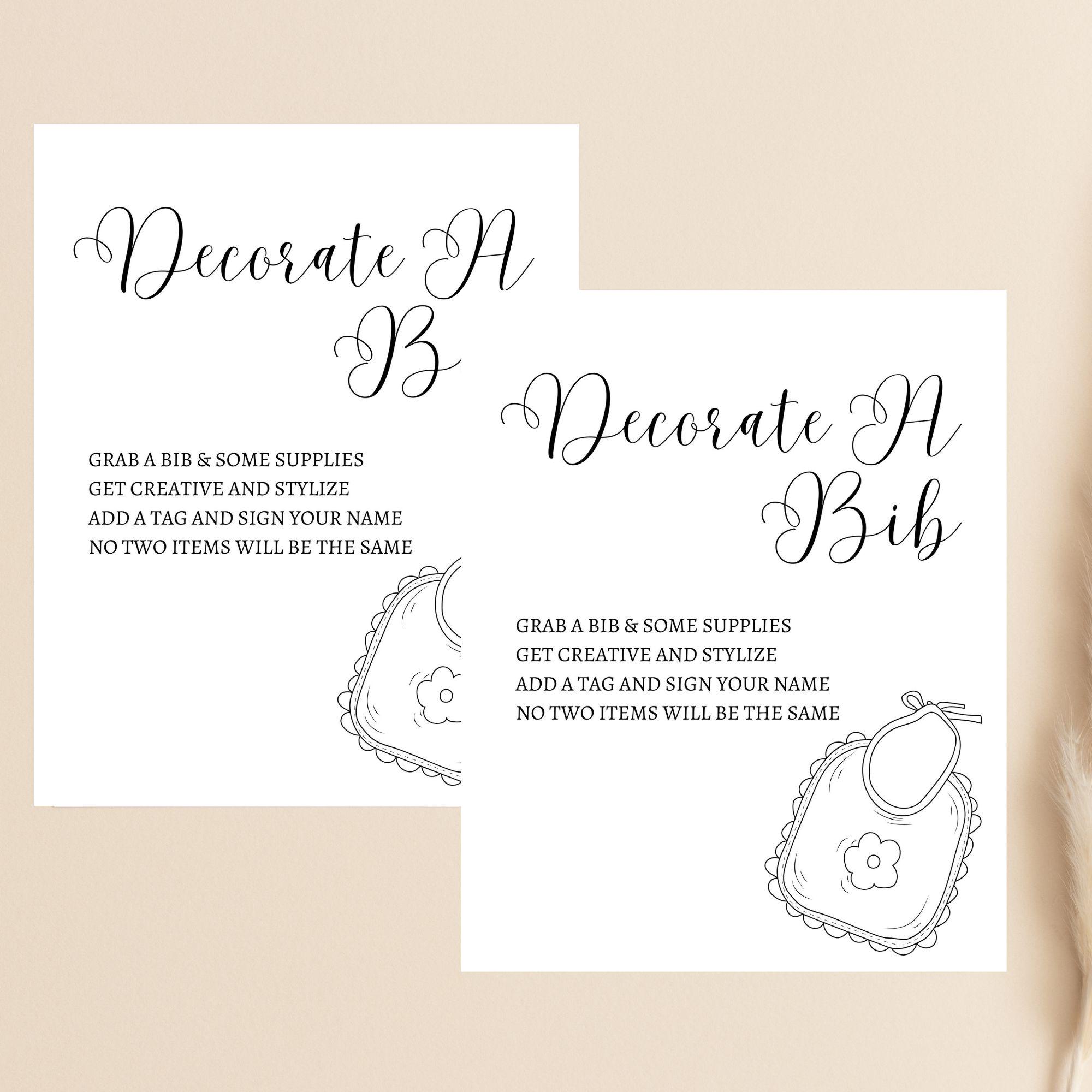 Decorate A Bib Station Baby Shower Sign, Baby Shower Bib Making Station ...