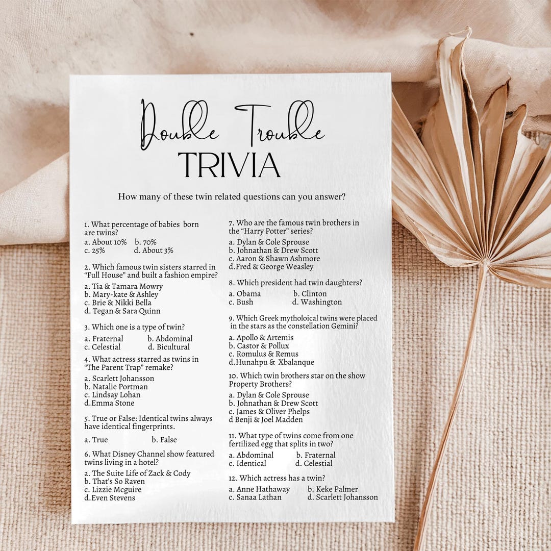 Twins Baby Shower Games, Double Trouble Trivia Game, Twin Baby Shower ...
