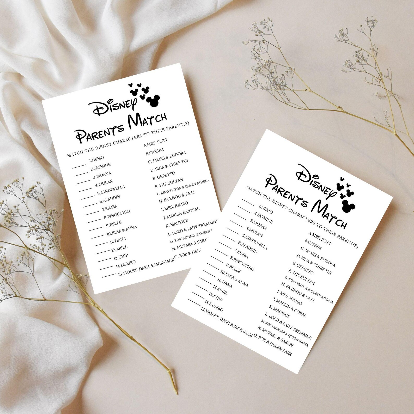 Parents Match Baby Shower Game Match the Parents to Your Favorite ...