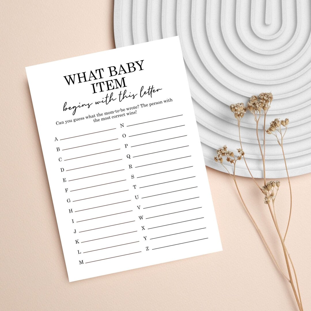 Alphabet Baby Shower Game, What Baby Item Begins With This Letter Game ...